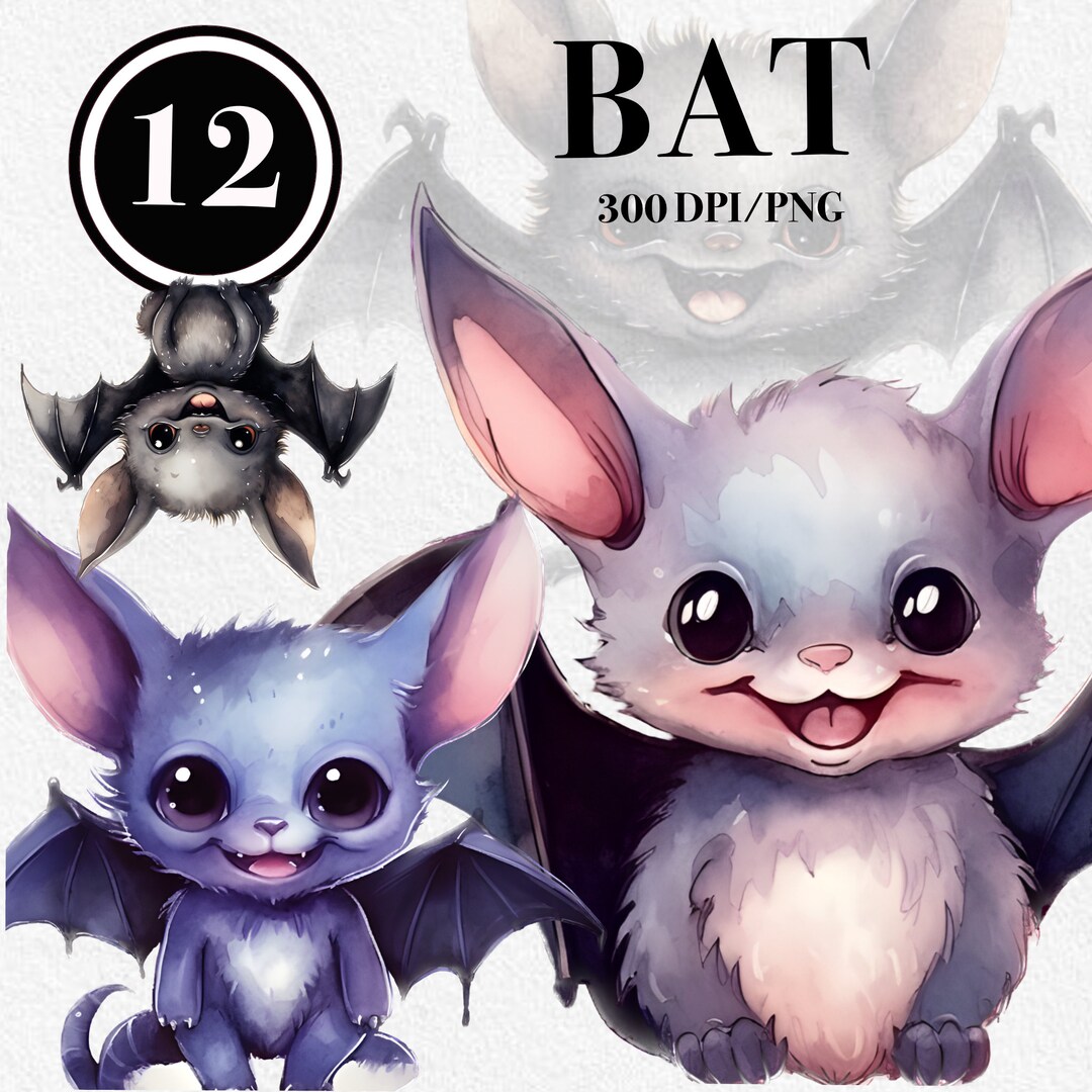 Halloween Bats Watercolor Clipart, Bats Clipart, Set of Digital PNG ...