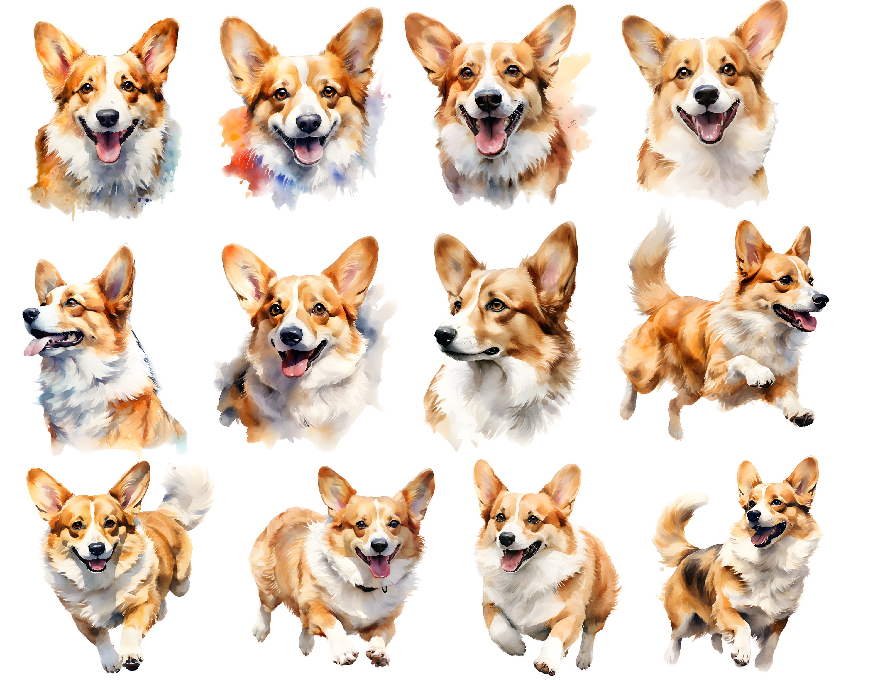 Corgis Watercolor Clipart Corgi Clipart Set of Digital PNG - Etsy