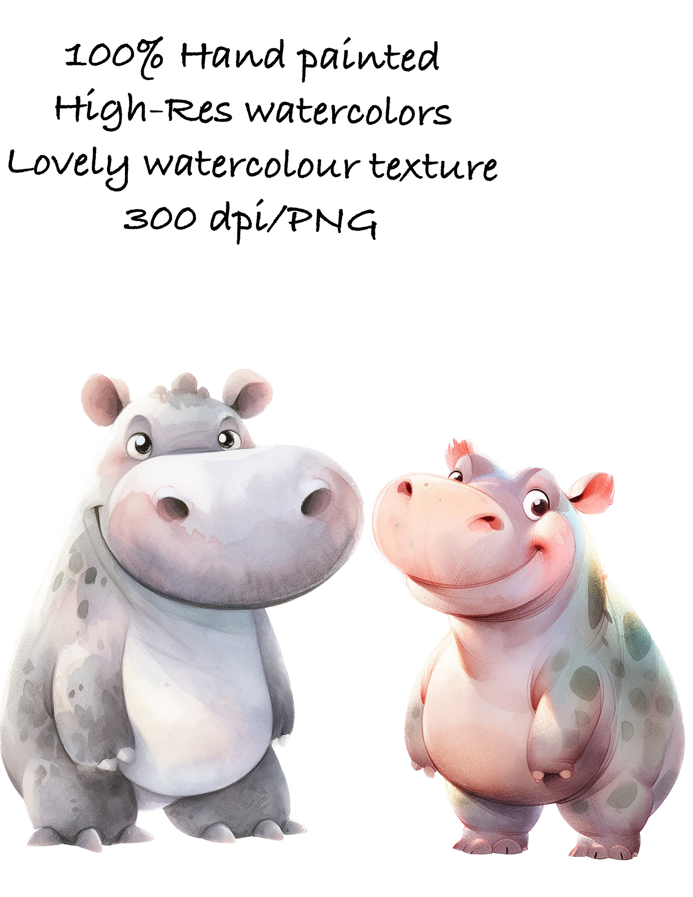 Hippos Watercolor Clipart, Safari Animals Clipart, Set of Digital PNG ...