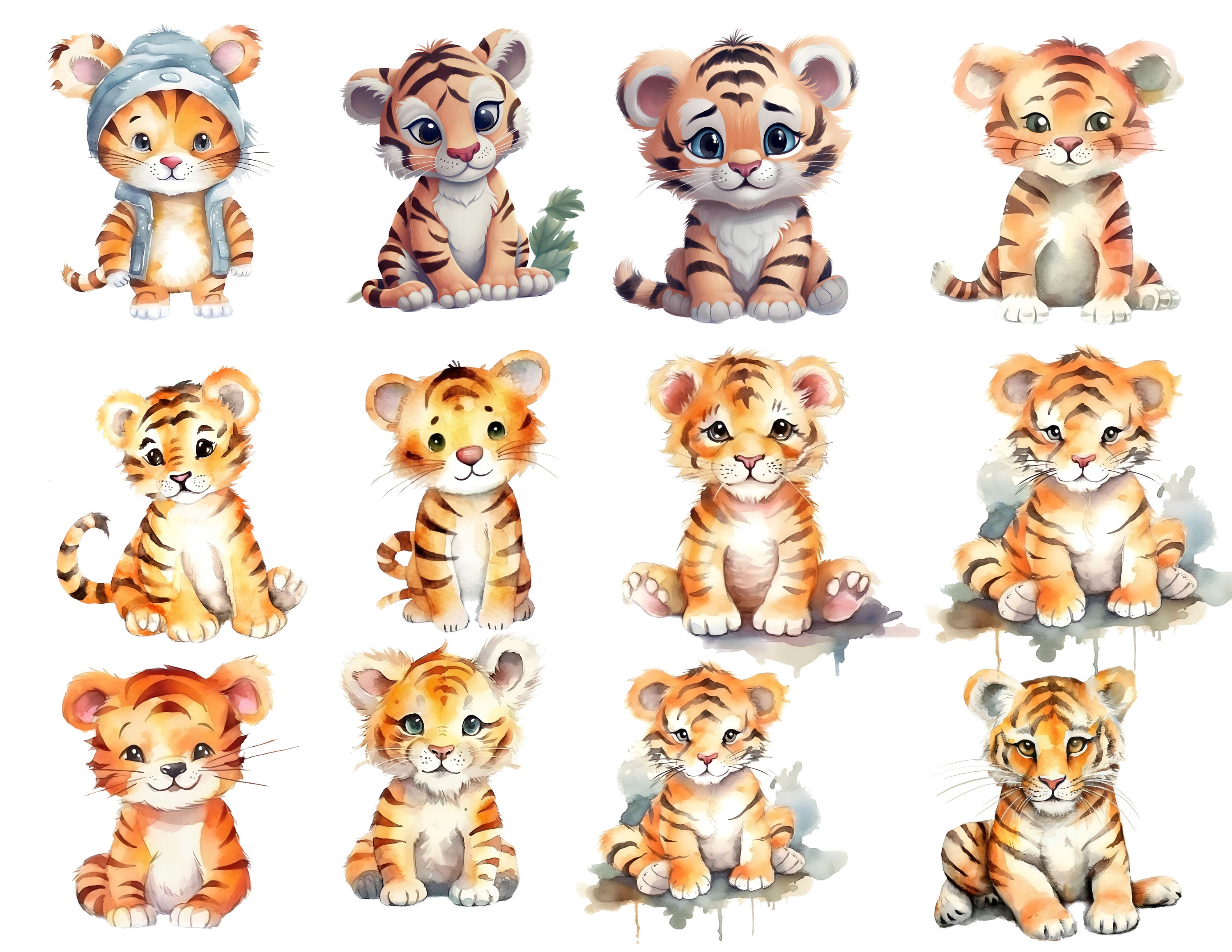 Tigers Watercolor Clipart, Safari Animals Clipart, Set of Digital PNG ...
