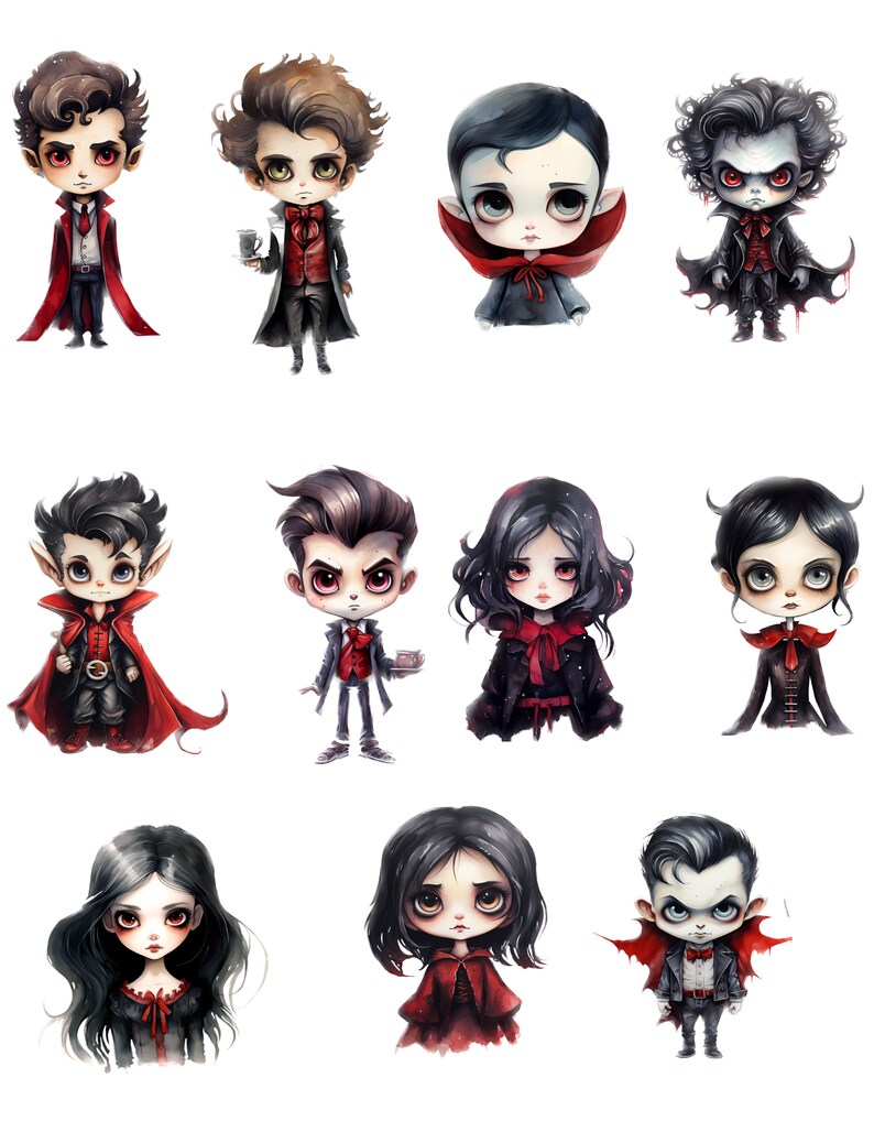 Halloween Vampire Watercolor Clipart, Dracula Clipart, Set of Digital ...