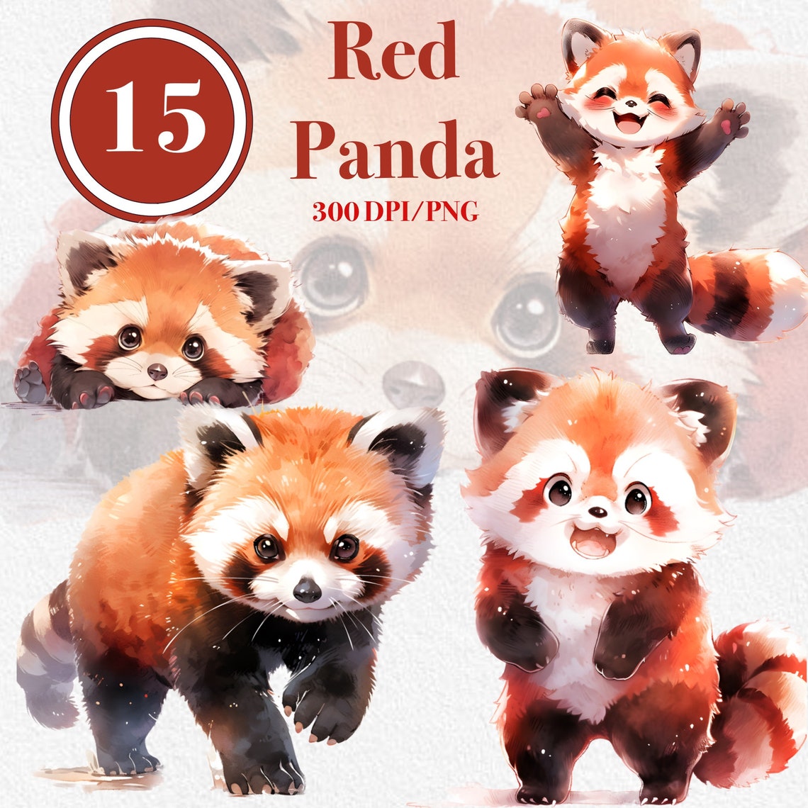Pandas Watercolor Clipart, Zoo Clipart, Set of Digital PNG, Instant ...