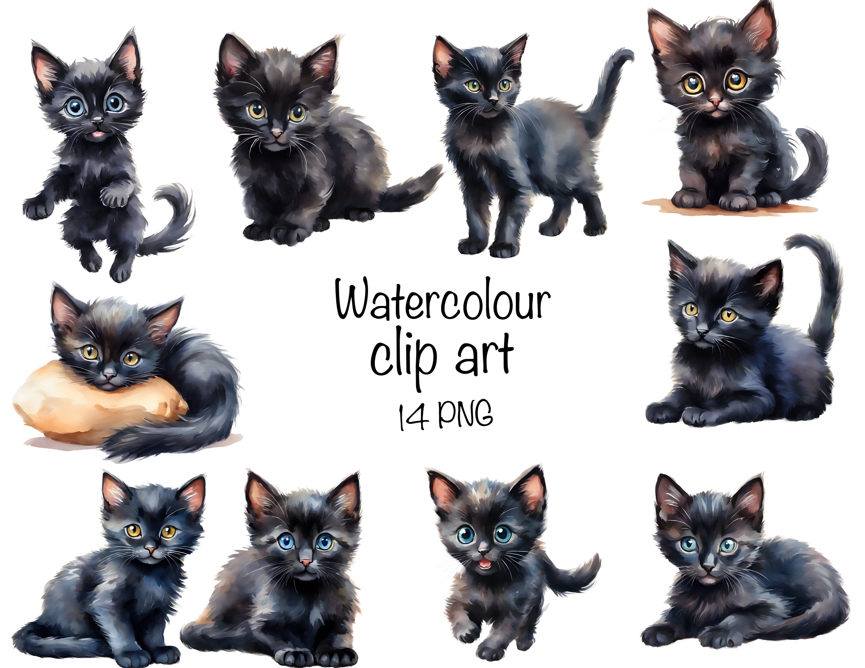 Cats Watercolor Clipart Domestic Cats Clipart Set of Digital - Etsy