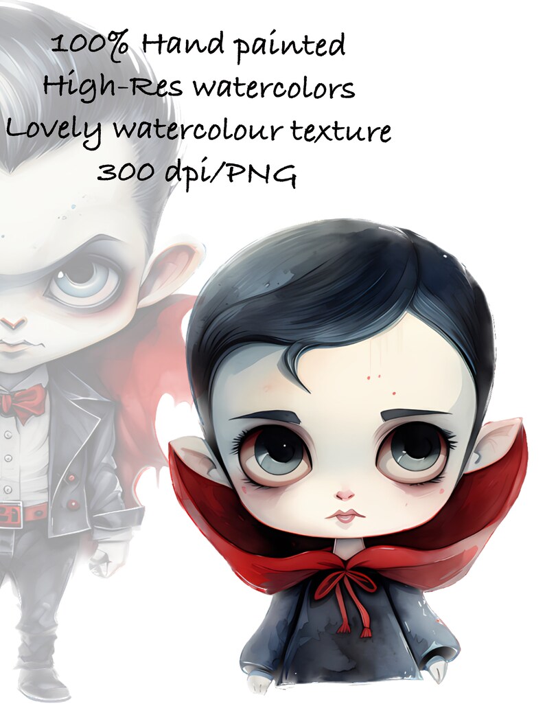Halloween Vampire Watercolor Clipart, Dracula Clipart, Set of Digital ...