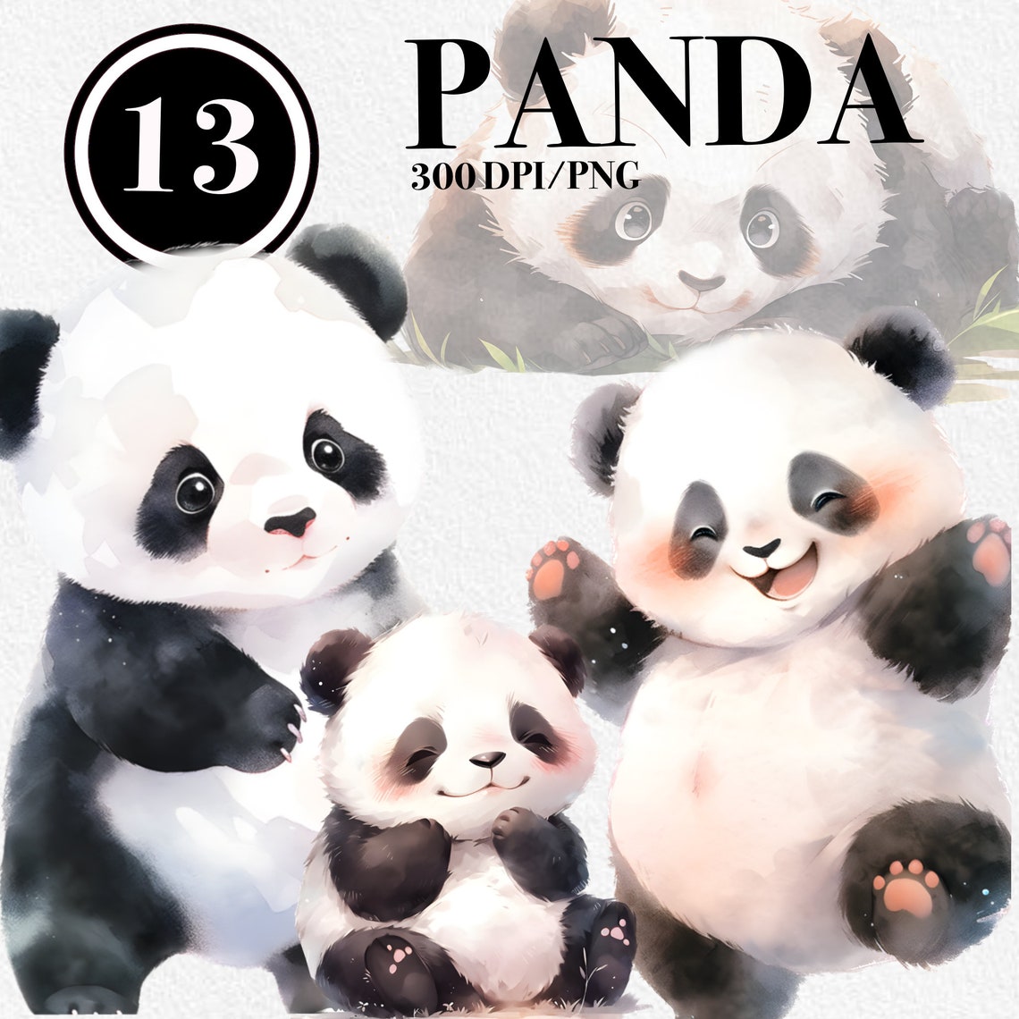 Pandas Watercolor Clipart, Zoo Clipart, Set of Digital PNG, Instant ...