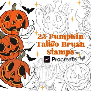 25 Pumpkin Tattoo Designs Procreate Brush Stamps | Halloween Tattoo ...