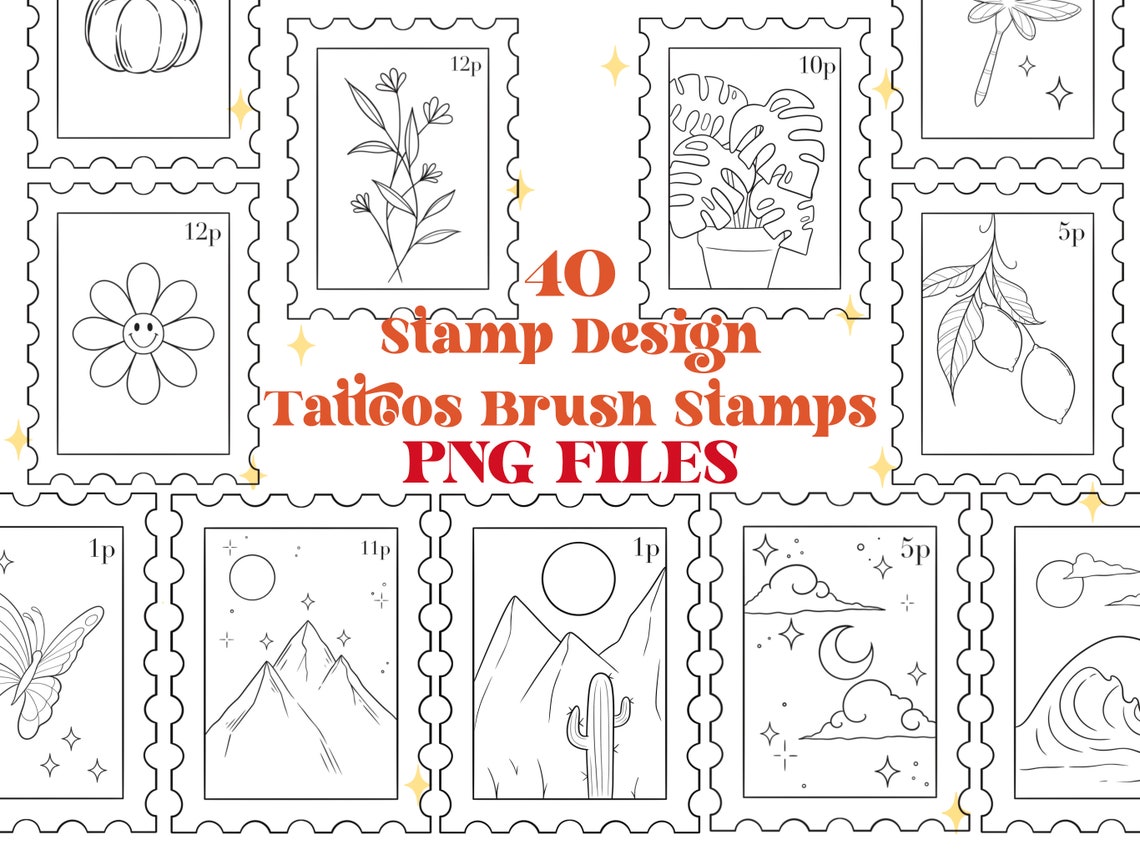 40 Stamp Designs PNG FILES Tattoos Postage Stamp Tattoo Designs Cute ...