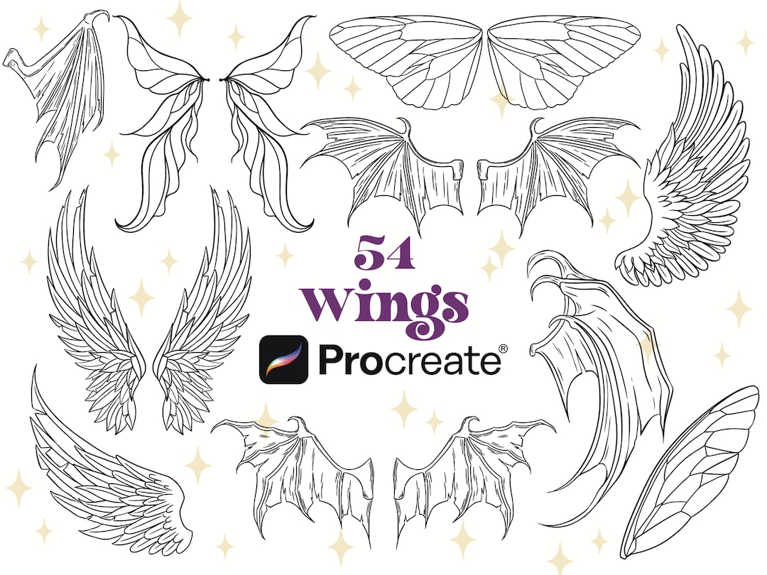 54 Wings Procreate Brushes | Angel Wings Procreate Stamps | Bat Wings ...