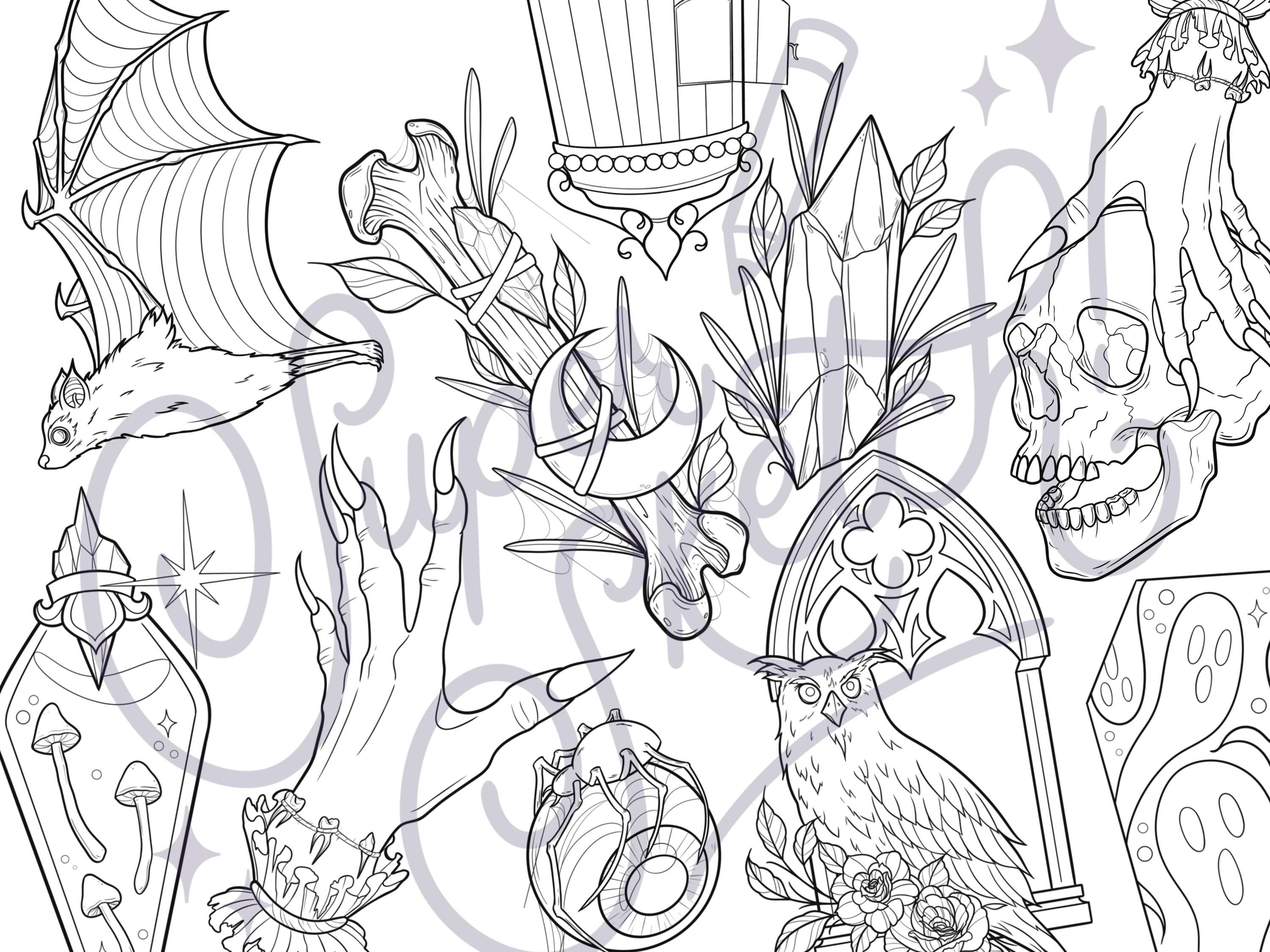 50 Goth Halloween Tattoo PNG File | Halloween Tattoo Flash | Gothic ...
