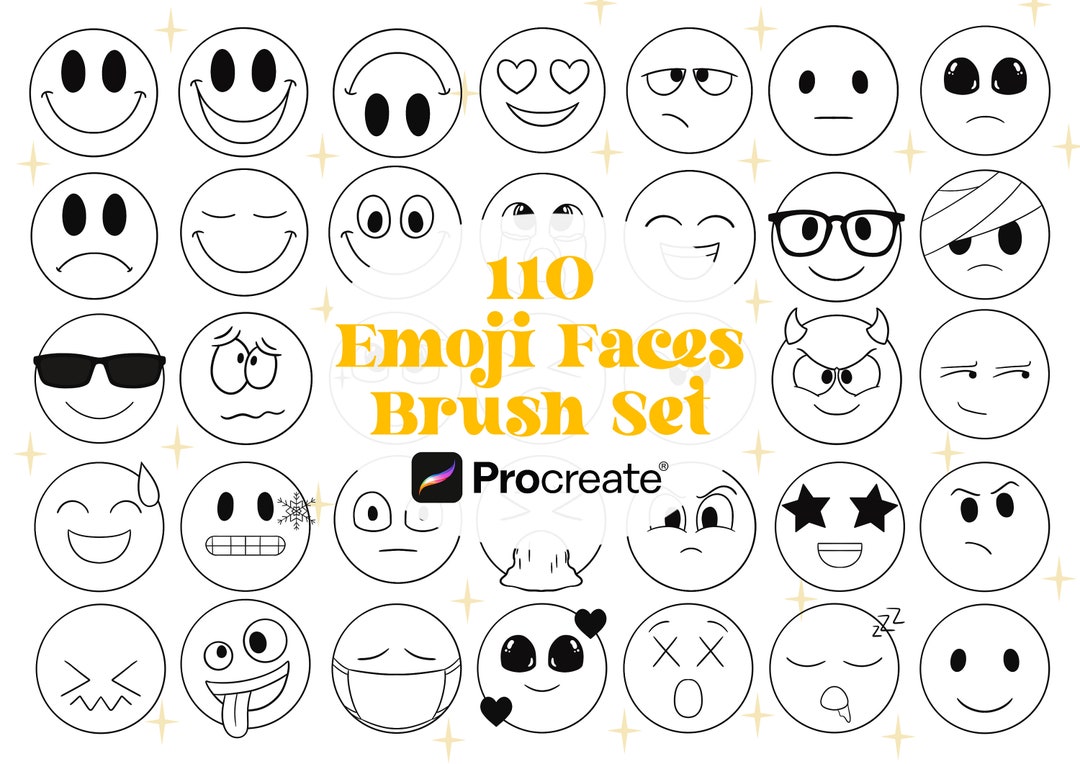 110 Cute Emoji Doodles Procreate Stamps | Cute Digital Stickers ...
