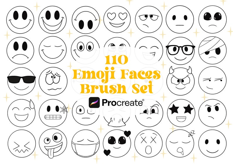 110 Cute Emoji Doodles Procreate Stamps Cute Digital Stickers Procreate ...