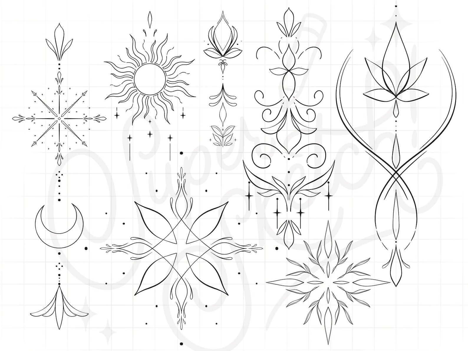50 Fine Line Ornamental PNG Files - Adornment Tattoo | Decorative ...