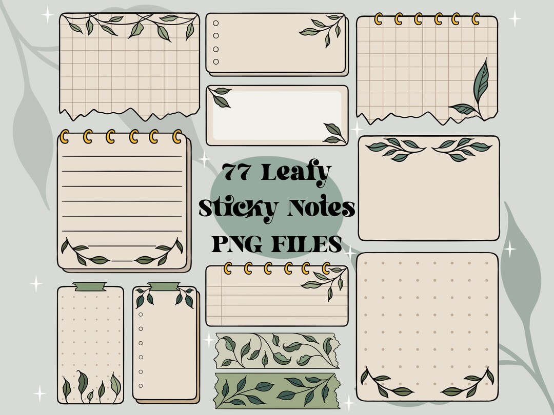 77 Leafy Beige Green Digital Sticky Notes PNG Files | Digital Planner ...