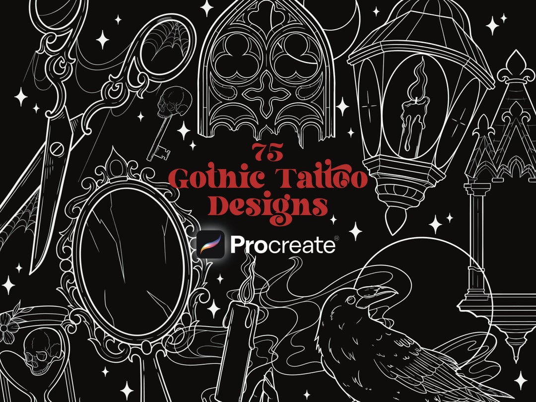 75 Gothic Tattoo Designs Procreate Stamps | Witchy Tattoo Designs ...