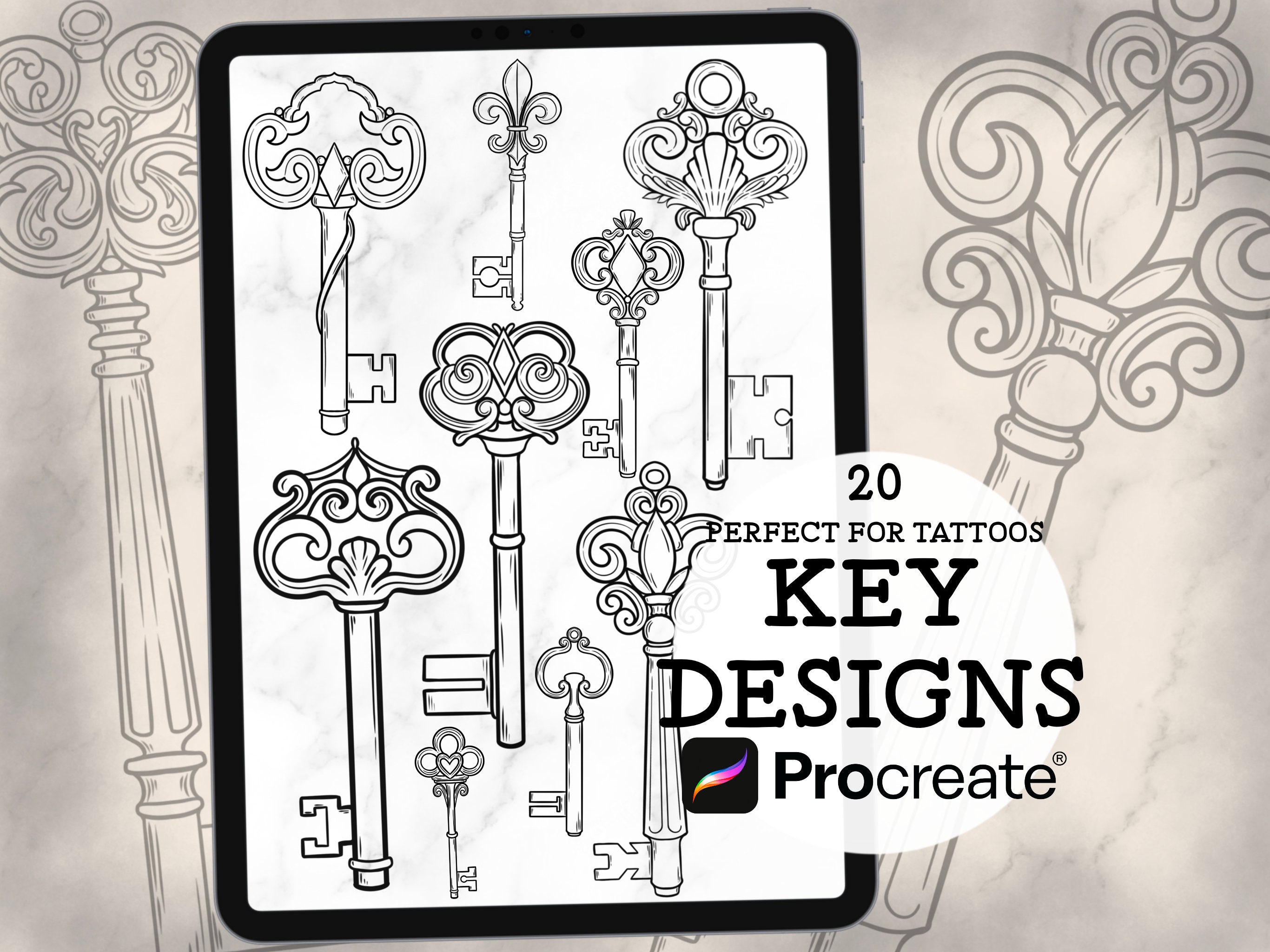 Skeleton Key And Lock Drawing