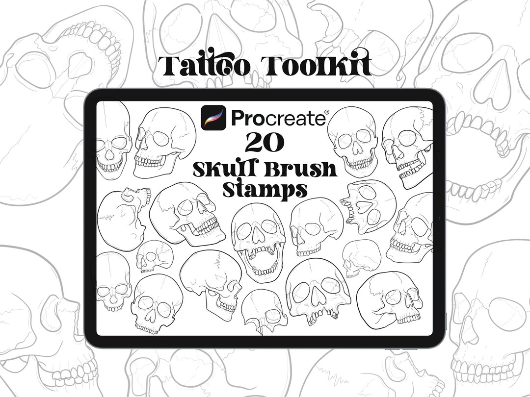 20 Skull Procreate Stamps | Tattoo Toolkit Brushes | Skull Brushes ...