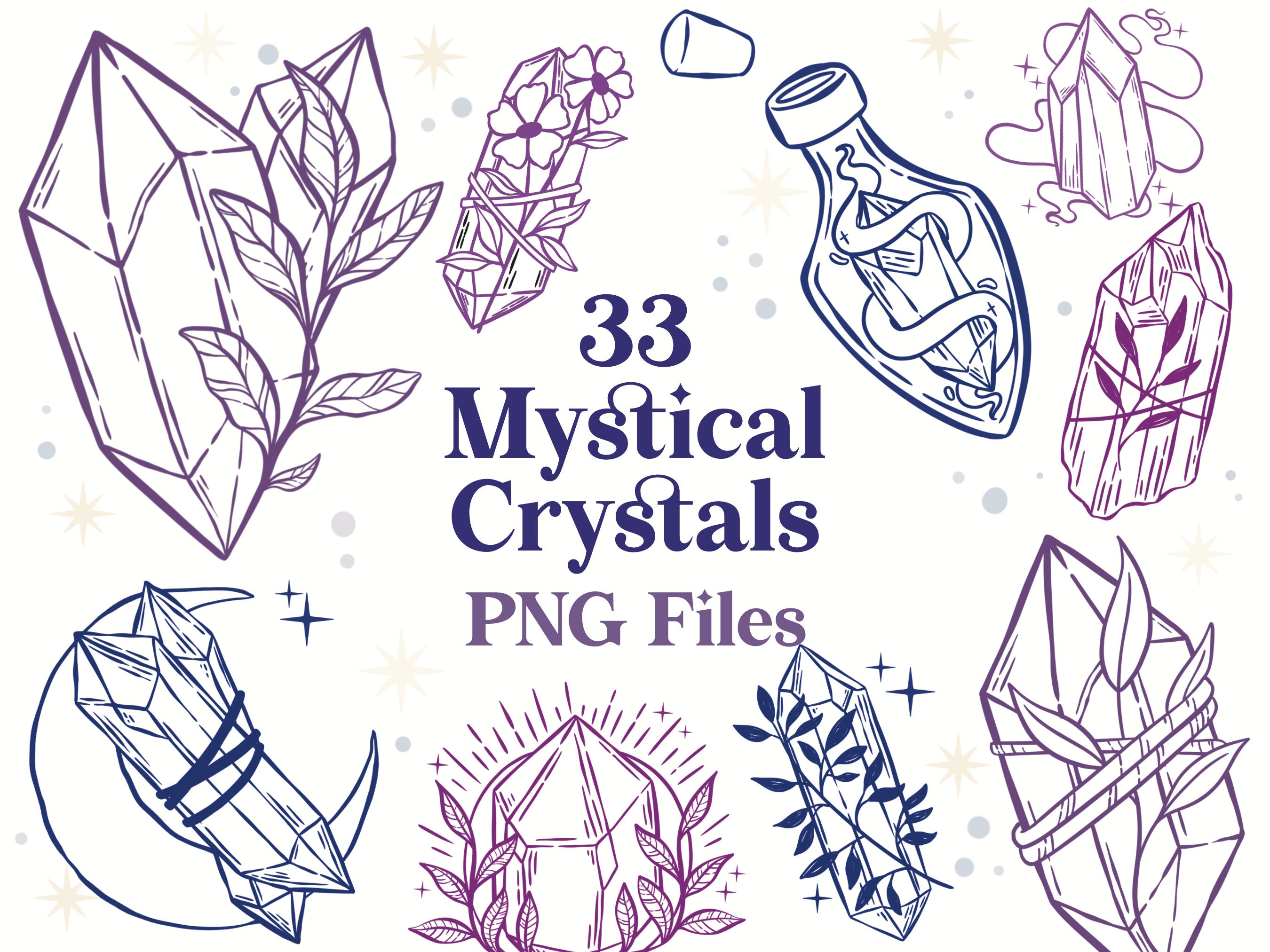 33 Mystical Crystals PNG | Crystal Illustrations | Witchcraft Drawings ...