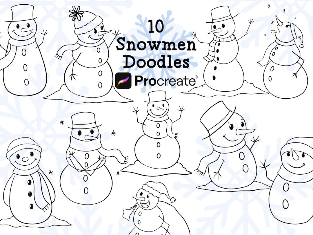 10 Snowmen Doodles Procreate Stamps Snowman Doodles Snowman Procreate ...