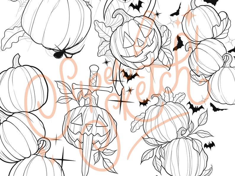 25 Pumpkin Tattoo Designs Procreate Brush Stamps Halloween Tattoo ...