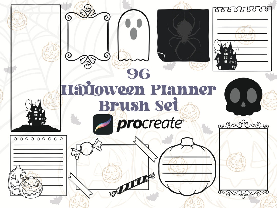 96 Halloween Bullet Journal Procreate Stamp Brush Set | Halloween ...