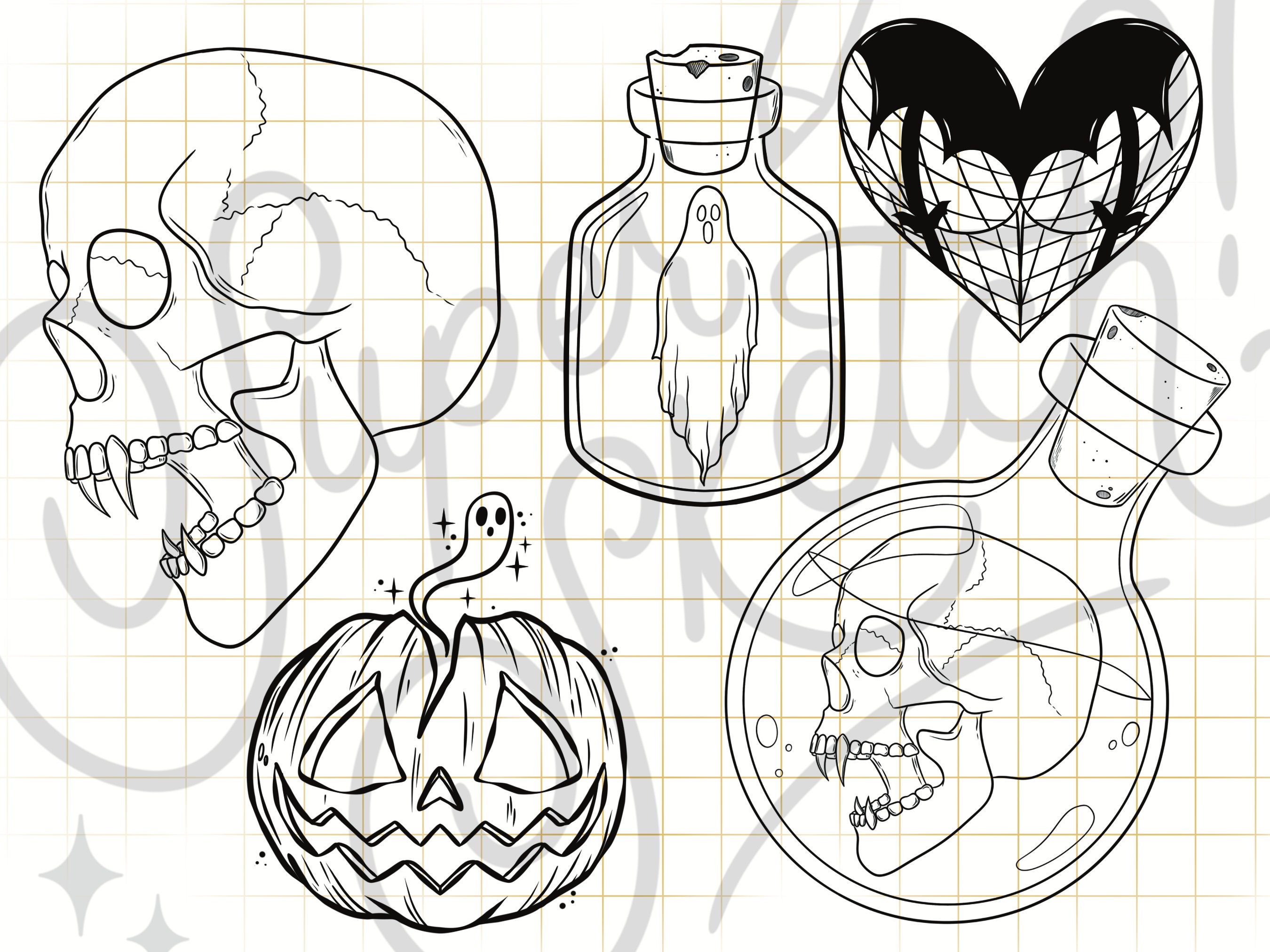 39 Spooky Gothic Tattoo PNG Files Halloween Doodles Skull Tattoo ...