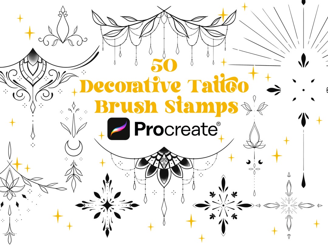 50 Decorative Tattoo Design Procreate Brush Stamps | Ornamental Tattoos ...