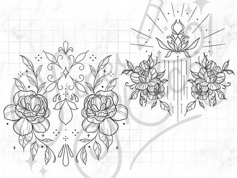 50 Floral Ornamental Tattoo Procreate Brushes | Floral Decorative ...