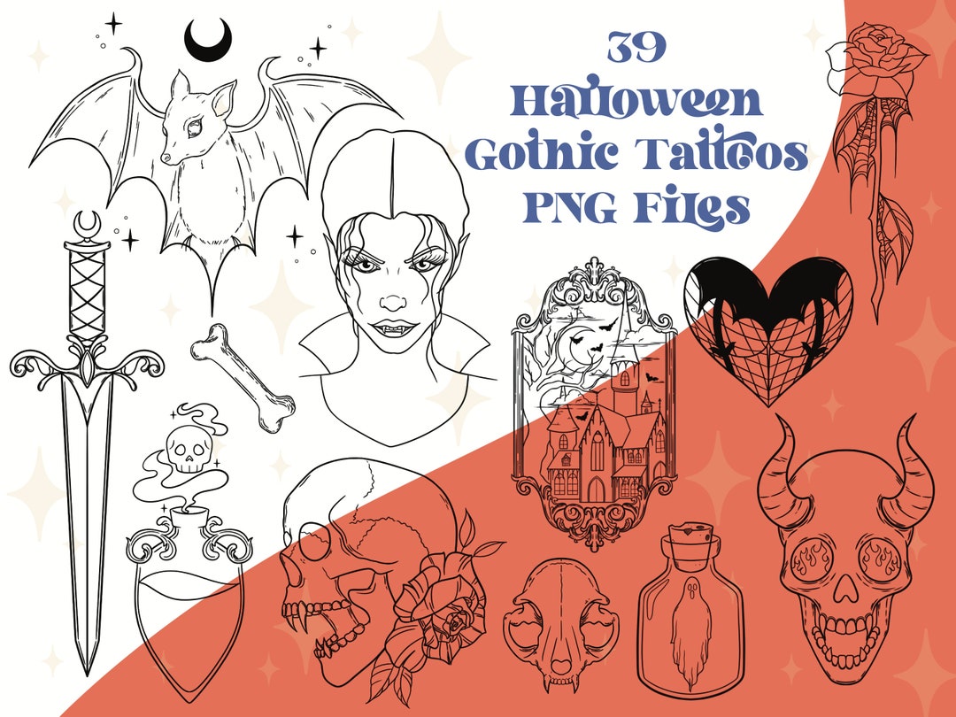 39 Spooky Gothic Tattoo PNG Files | Halloween Doodles | Skull Tattoo ...