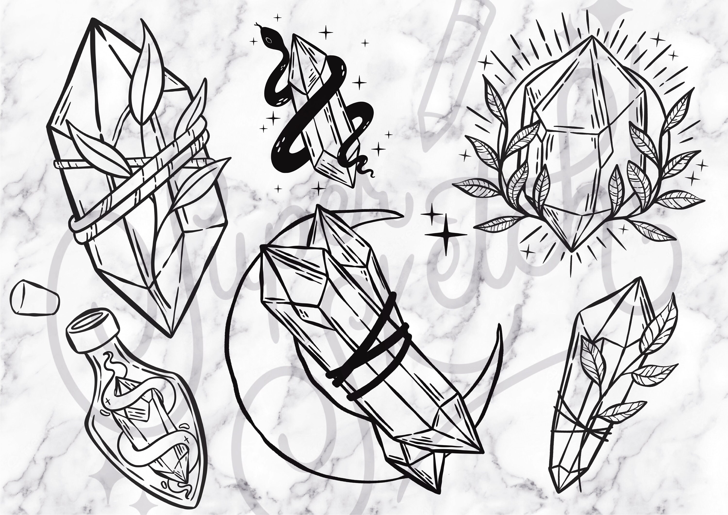 33 Mystical Crystals PNG | Crystal Illustrations | Witchcraft Drawings ...