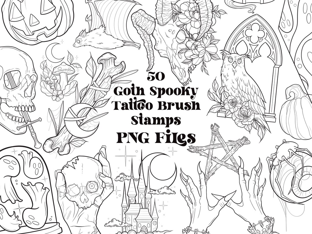 50 Goth Halloween Tattoo PNG File | Halloween Tattoo Flash | Gothic ...