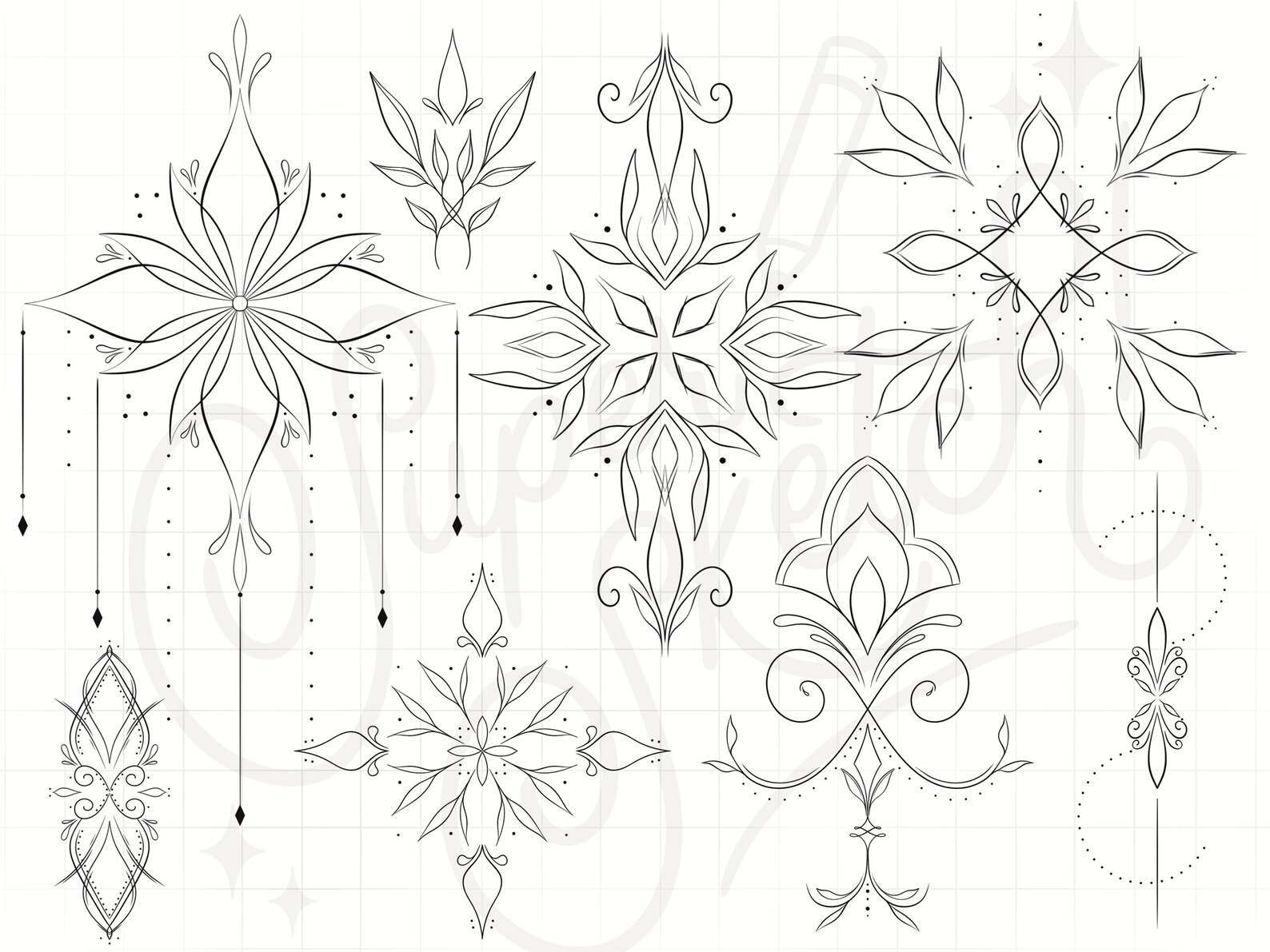 50 Fine Line Ornamental PNG Files - Adornment Tattoo | Decorative ...