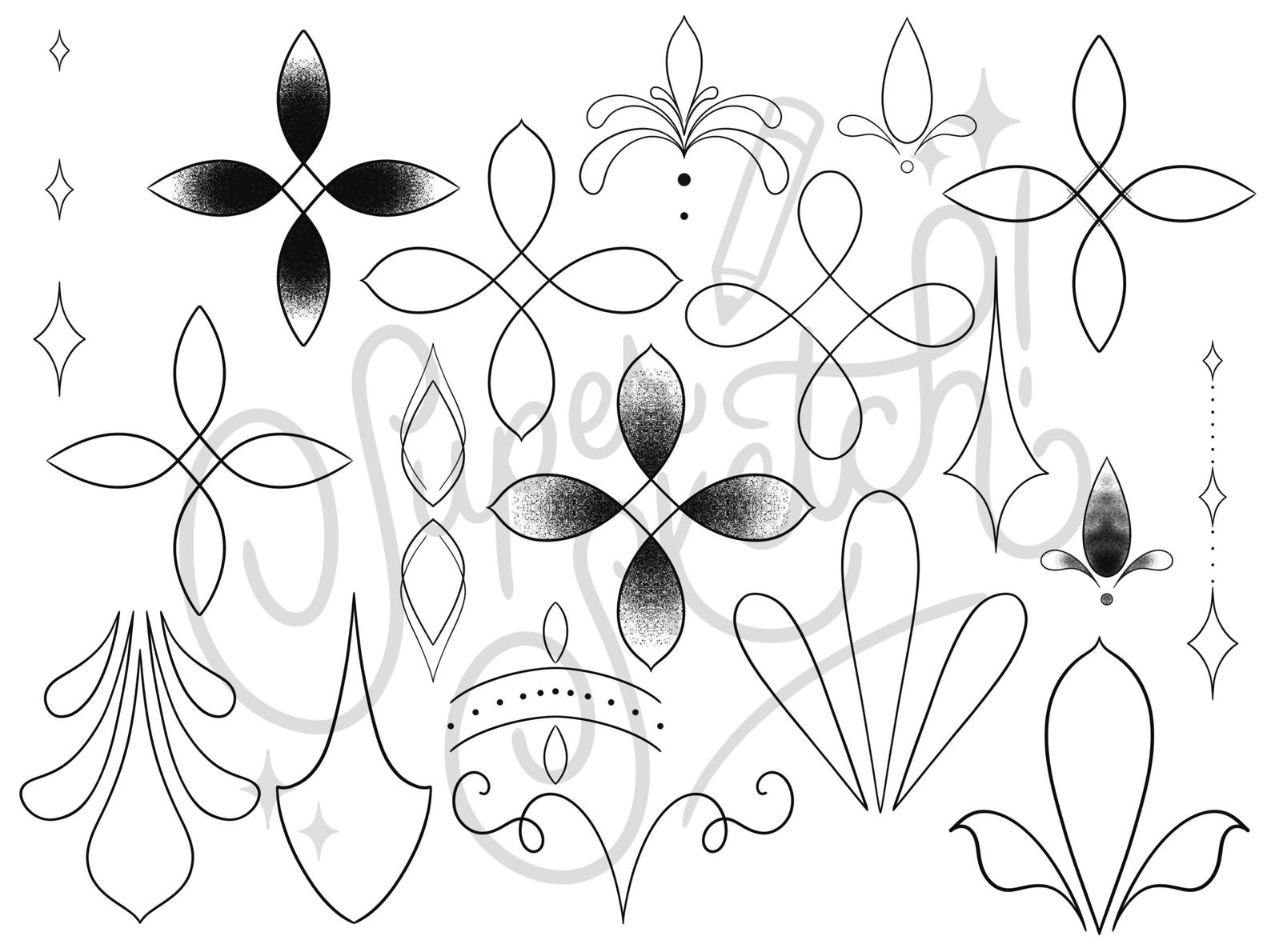 200 Ornamental Procreate Stamps | Flash Tattoo Design Stencils | Dot ...