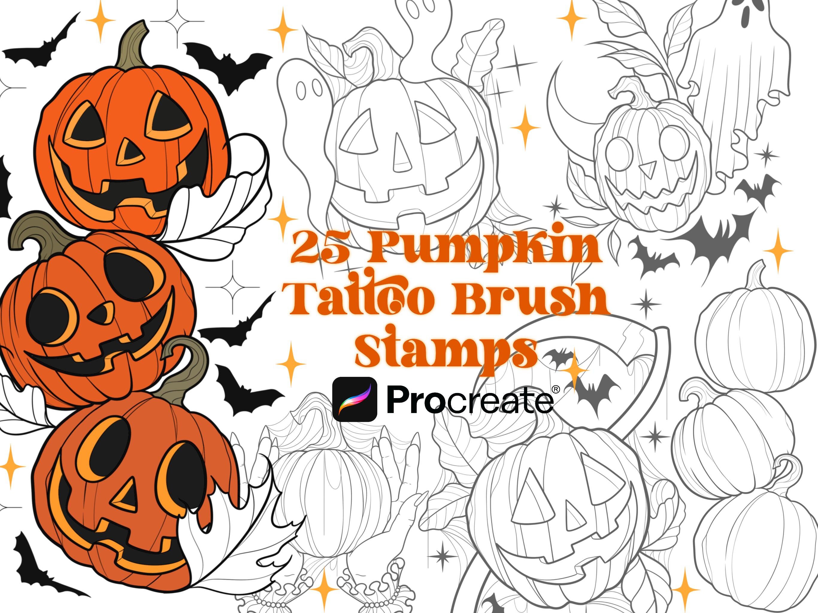 25 Pumpkin Tattoo Designs Procreate Brush Stamps | Halloween Tattoo ...
