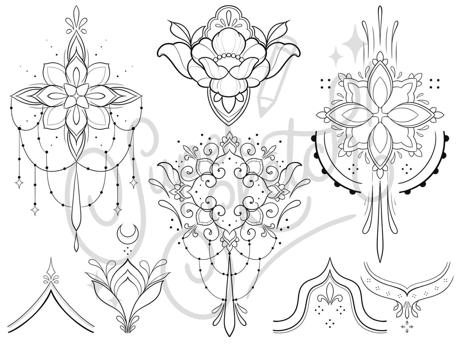 200 Ornamental Procreate Stamps | Flash Tattoo Design Stencils | Dot ...