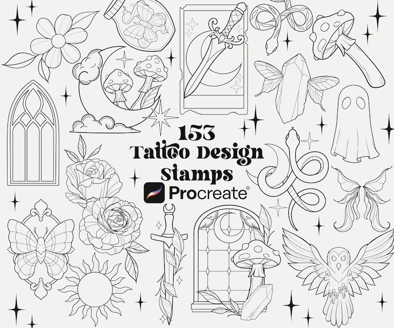 153 Tattoo Designs Procreate | Flash Tattoo Designs | Procreate Brushes ...
