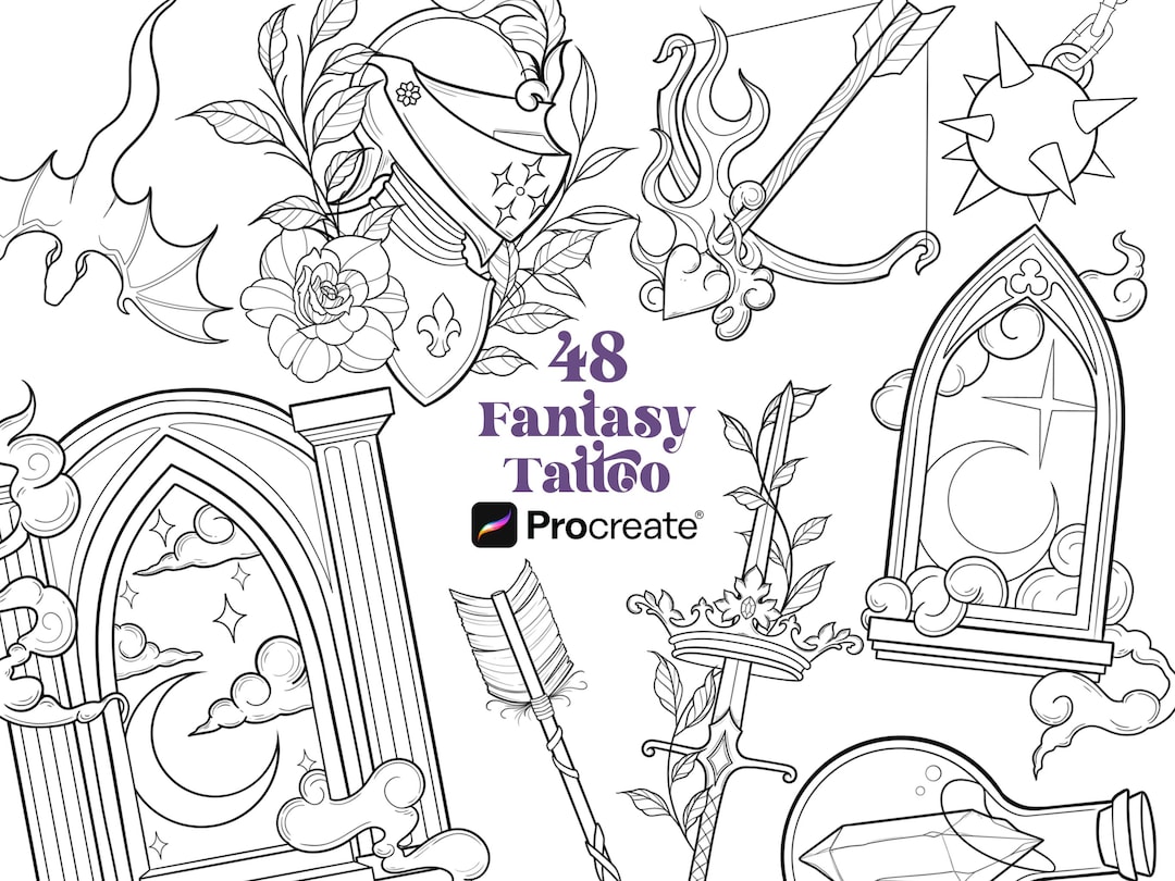 48 Fantasy Gothic Tattoo Procreate Stamps | Fantasy Tattoo Designs ...