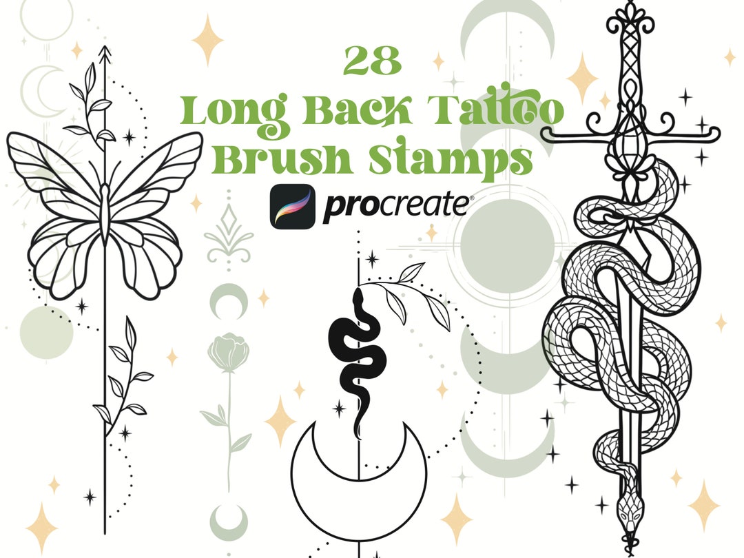 28 Long Tattoos Back Tattoos Procreate Stamps | Celestial Tattoo Stamps ...