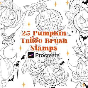 25 Pumpkin Tattoo Designs Procreate Brush Stamps | Halloween Tattoo ...