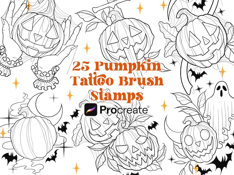 25 Pumpkin Tattoo Designs Procreate Brush Stamps | Halloween Tattoo ...