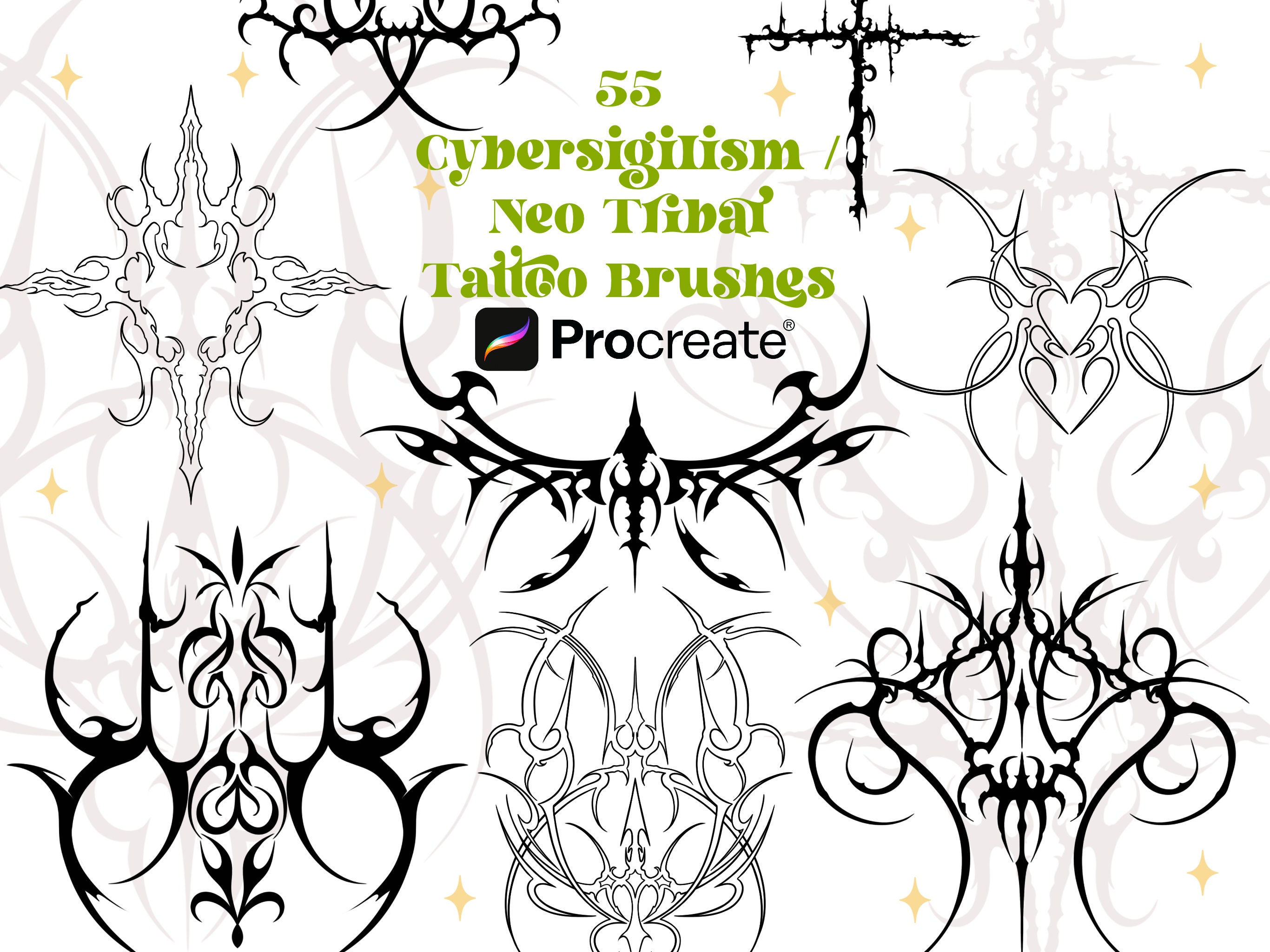 55 Cybersigilism / Neo Tribal Procreate Brushes Tattoo Designs Cyber ...
