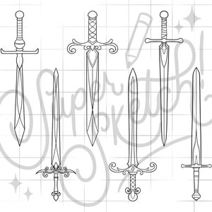 22 Sword Procreate Brushes - Procreate Stamps | Fantasy Tattoos | Sword ...