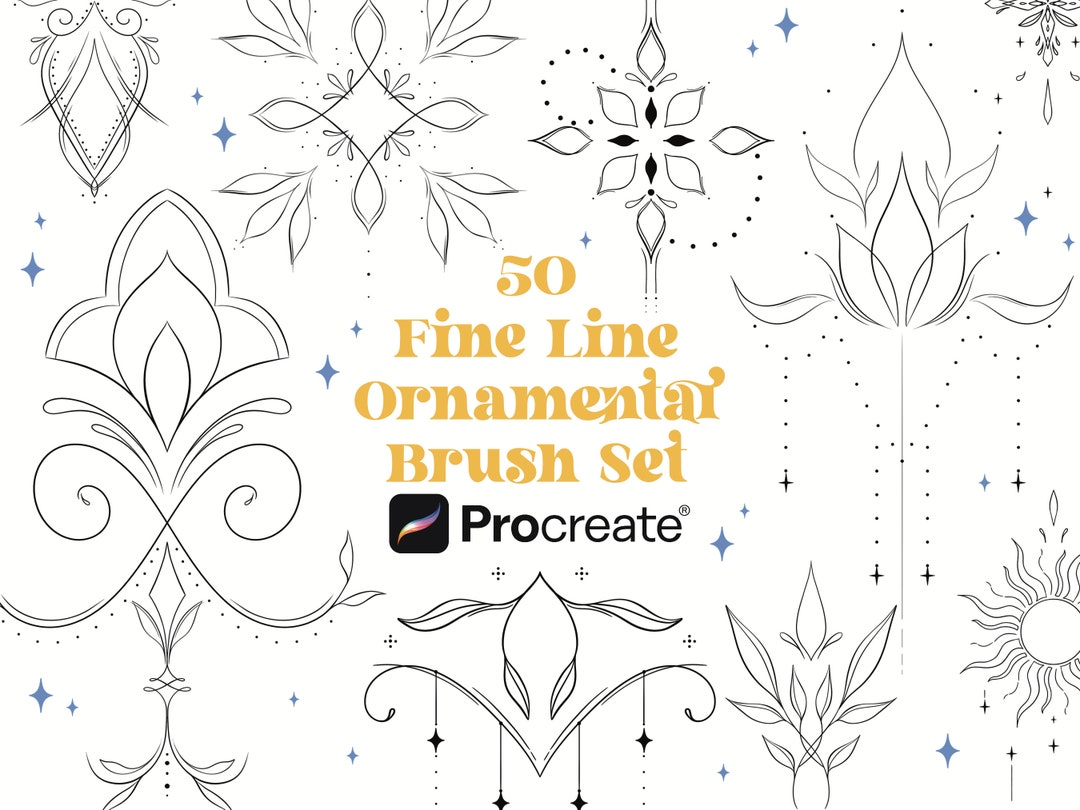 50 Fine Line Ornamental Procreate Brushes - Adornment Tattoo Procreate ...