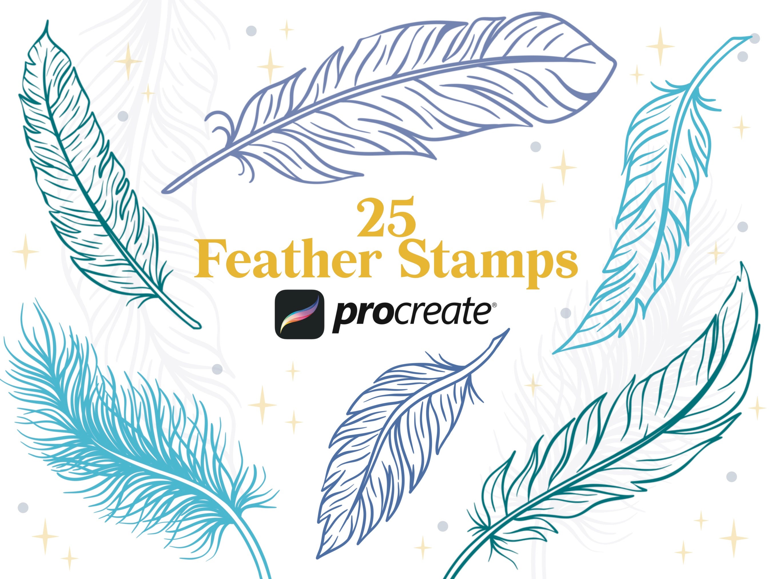 25 Feather Procreate Stamps | Ornamental Stamps | Tattoo Feather ...