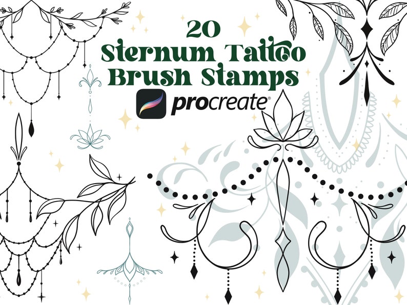 20 Sternum Tattoos Procreate Brushes | Ornamental Tattoo | Procreate ...