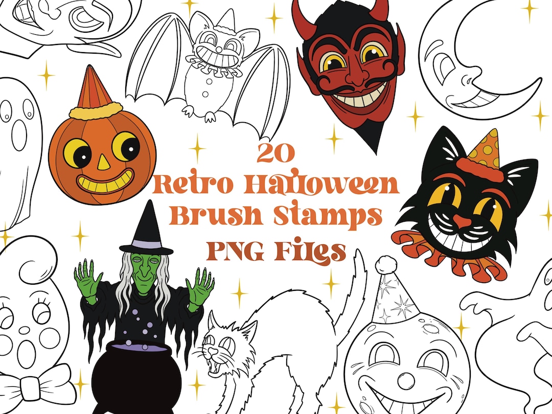20 Retro Halloween PNG Files | Vintage Halloween Clipart | Retro Spooky ...