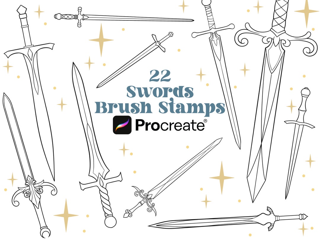 22 Sword Procreate Brushes - Procreate Stamps | Fantasy Tattoos | Sword ...