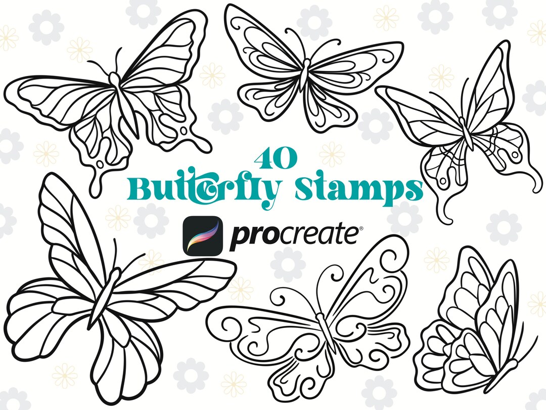 40 Butterfly Procreate Stamp Brush Set | Decorative Procreate Stamps ...