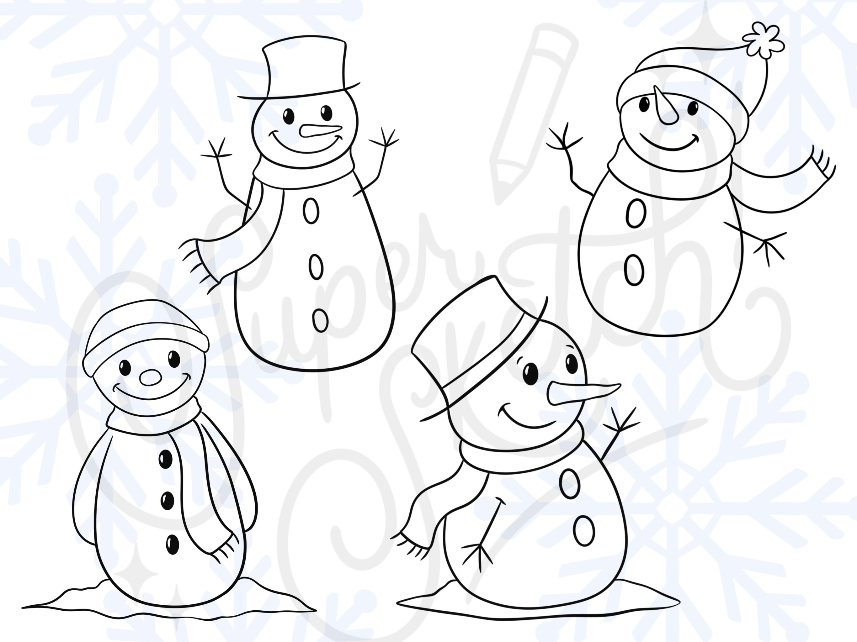 10 Snowmen Doodles Procreate Stamps Snowman Doodles Snowman Procreate ...