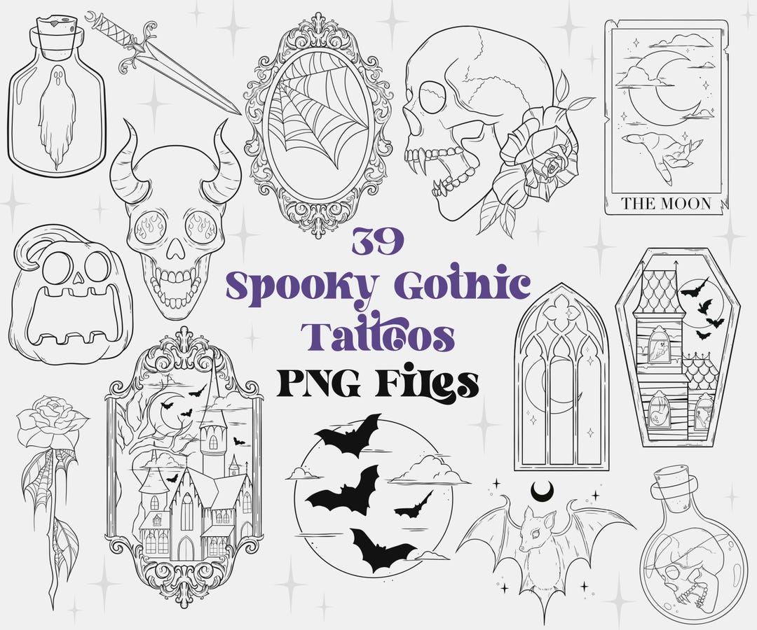 39 Spooky Gothic Tattoo PNG Files | Halloween Doodles | Skull Tattoo ...