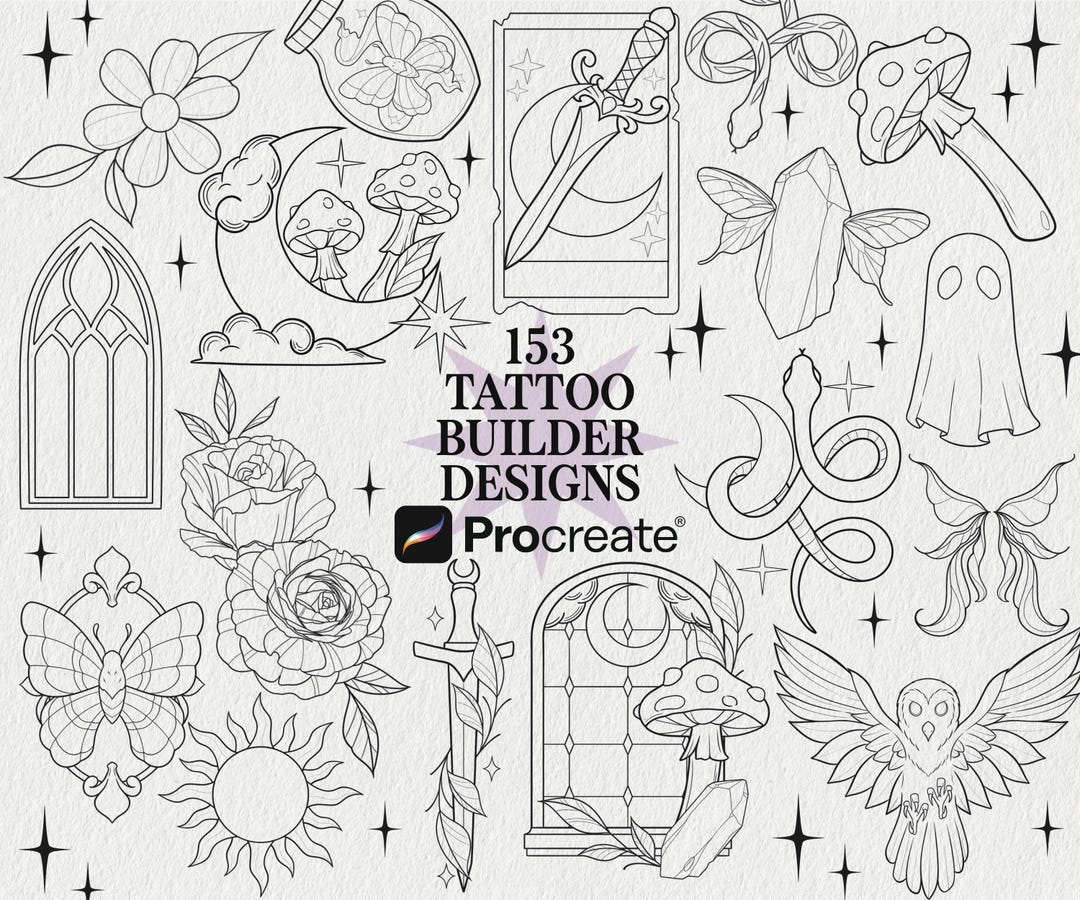153 Tattoo Designs Procreate | Flash Tattoo Designs | Procreate Brushes ...